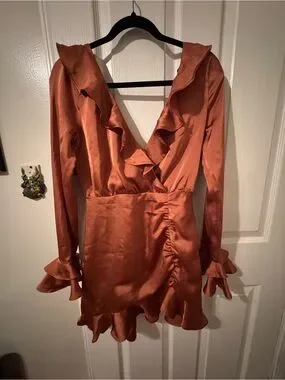 MAJORELLE | Dresses | Majorelle Ruffled Satin Rust Mini Dress | Poshmark